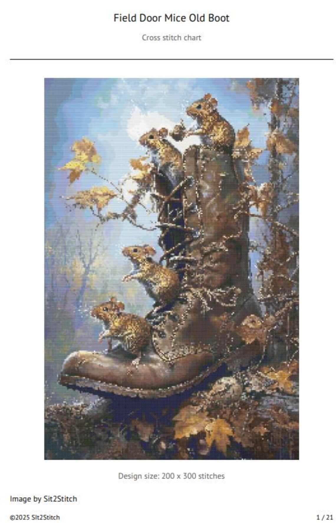 Field Door Mice Old Boot Cross Stitch Pattern. Instant PDF Download ...