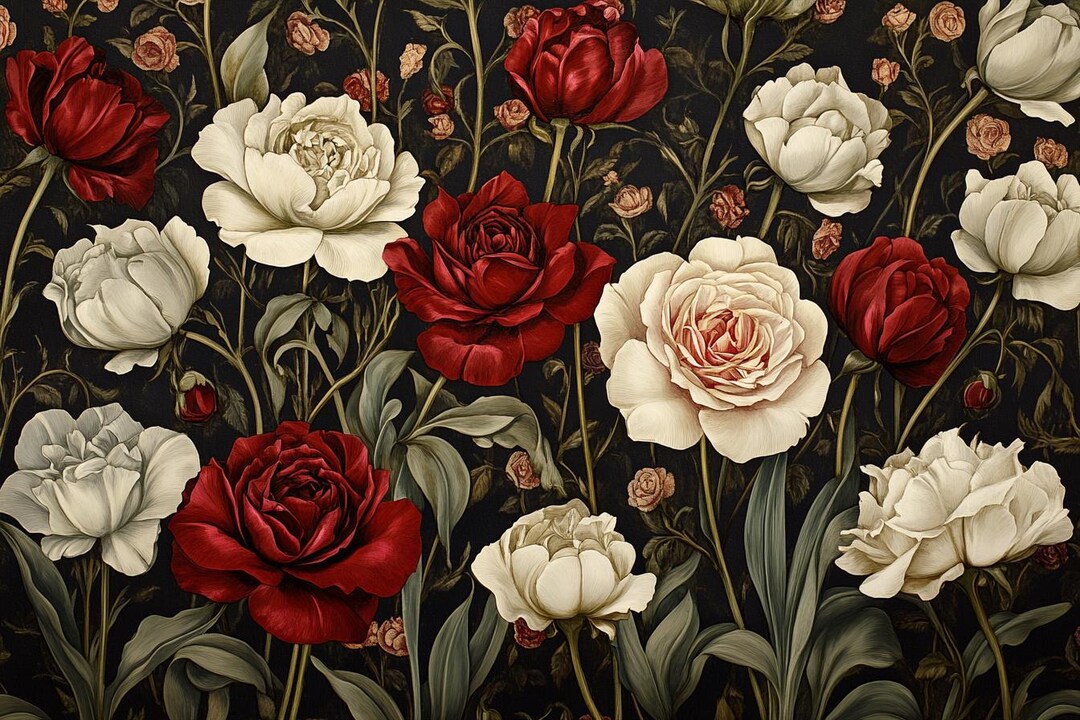 William Morris Red White Roses Cross Stitch Pattern. Instant PDF ...