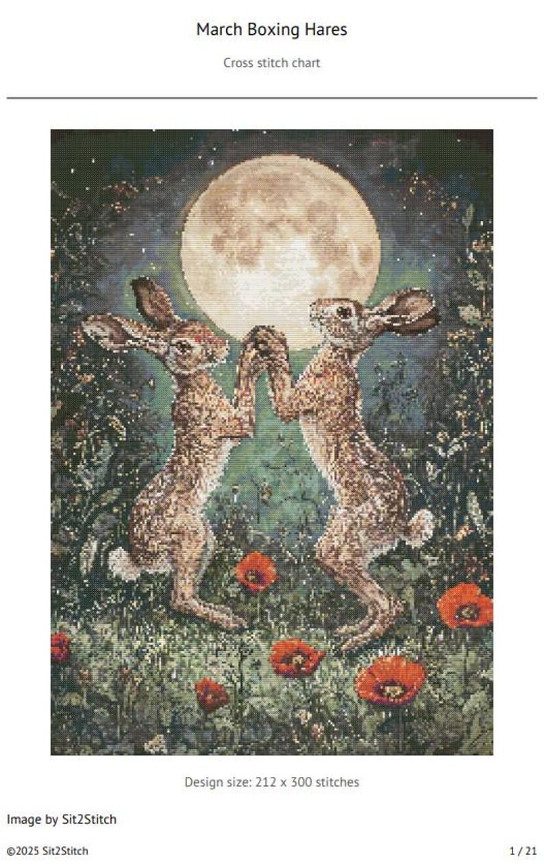 March Boxing Hares Cross Stitch Pattern. Instant PDF Download. 63,600 ...