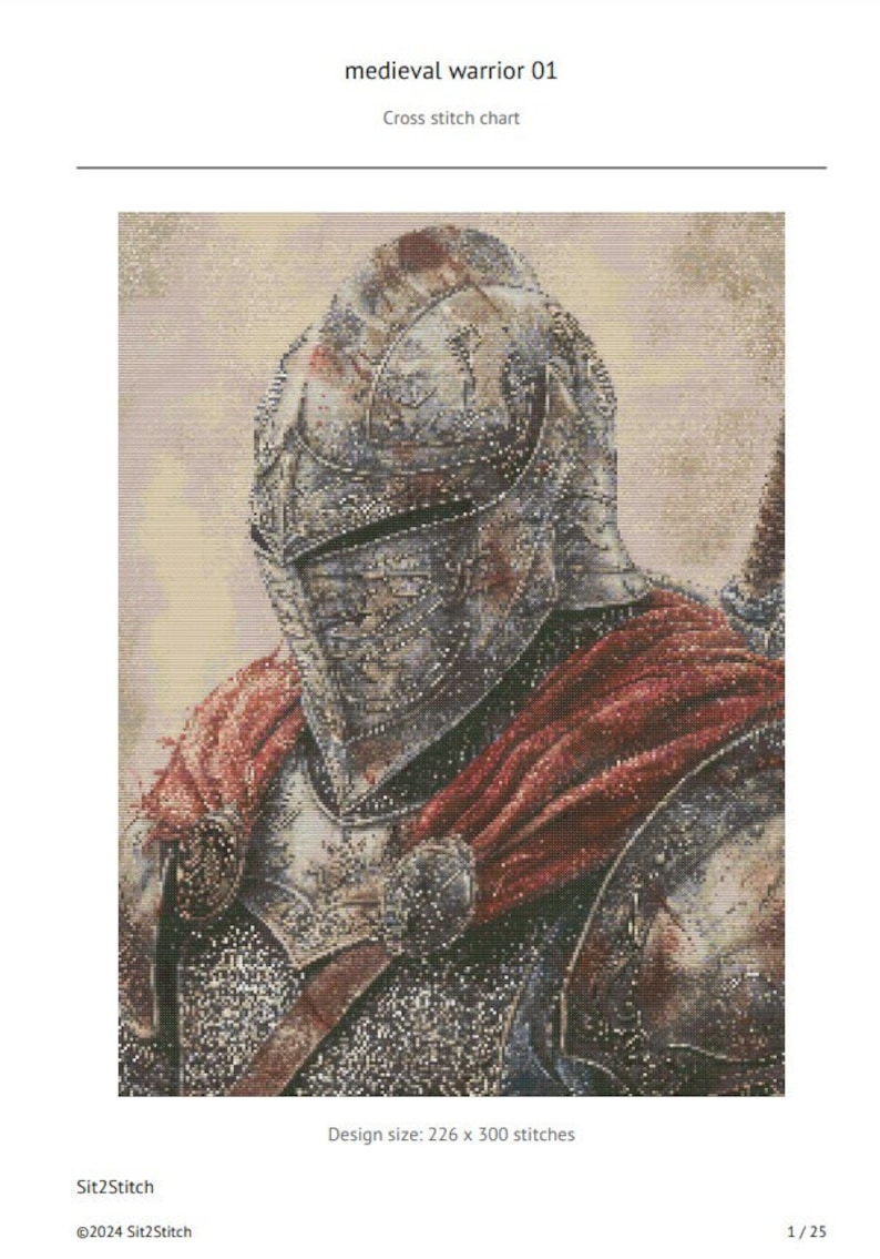 Medieval Knight Cross Stitch Pattern. PDF Downloadable Cross Stitch ...
