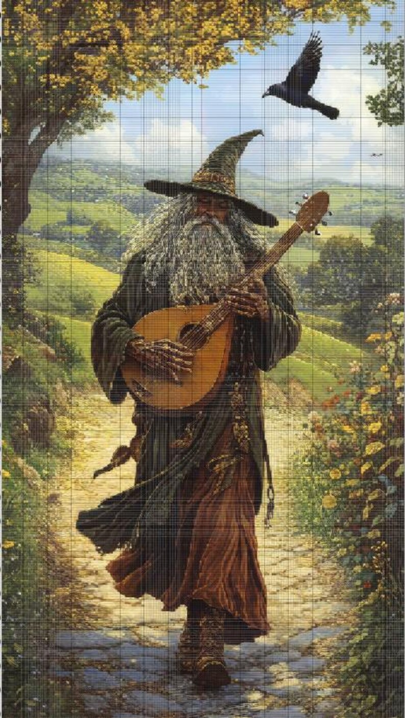 Wizard Making Music Guitar Walking Cross Stitch Pattern. Instant PDF ...