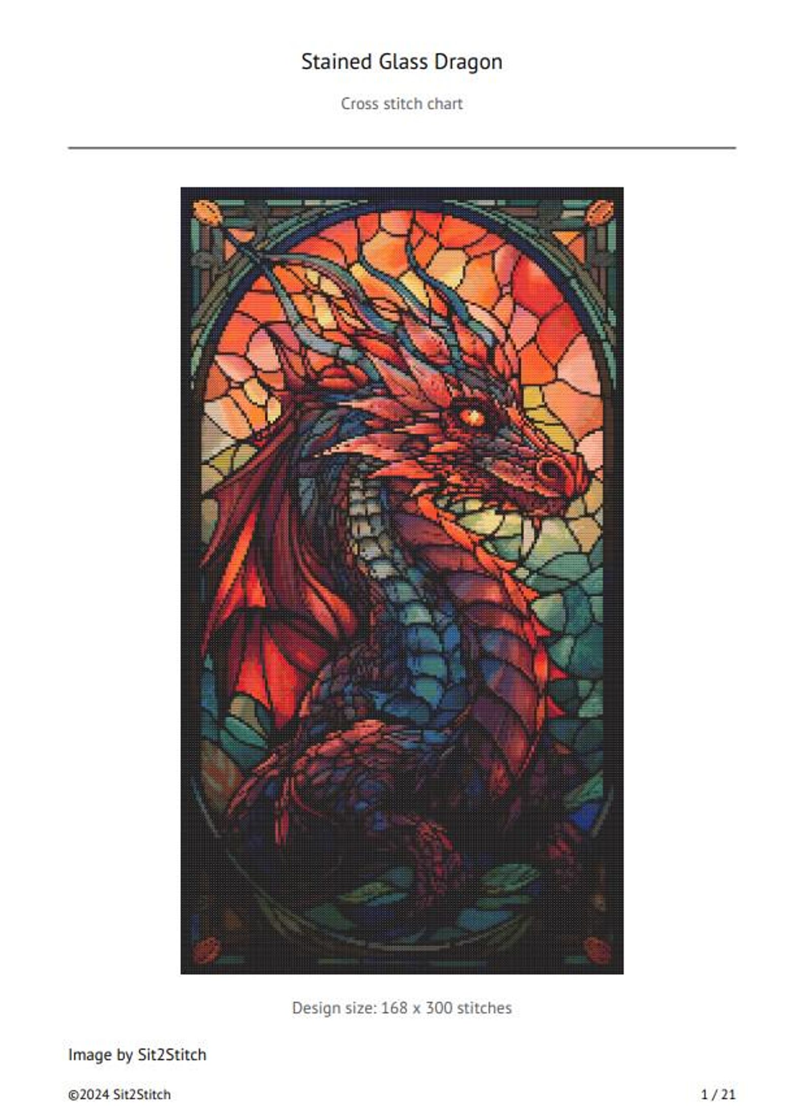 Stained Glass Dragon Cross Stitch Pattern PDF Download _ Instant ...