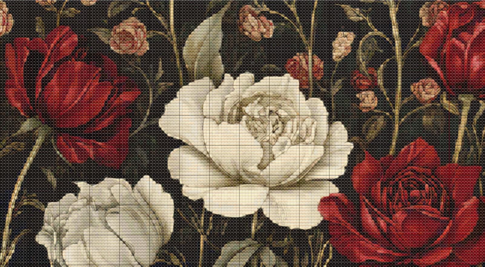 William Morris Red White Roses Cross Stitch Pattern. Instant PDF ...