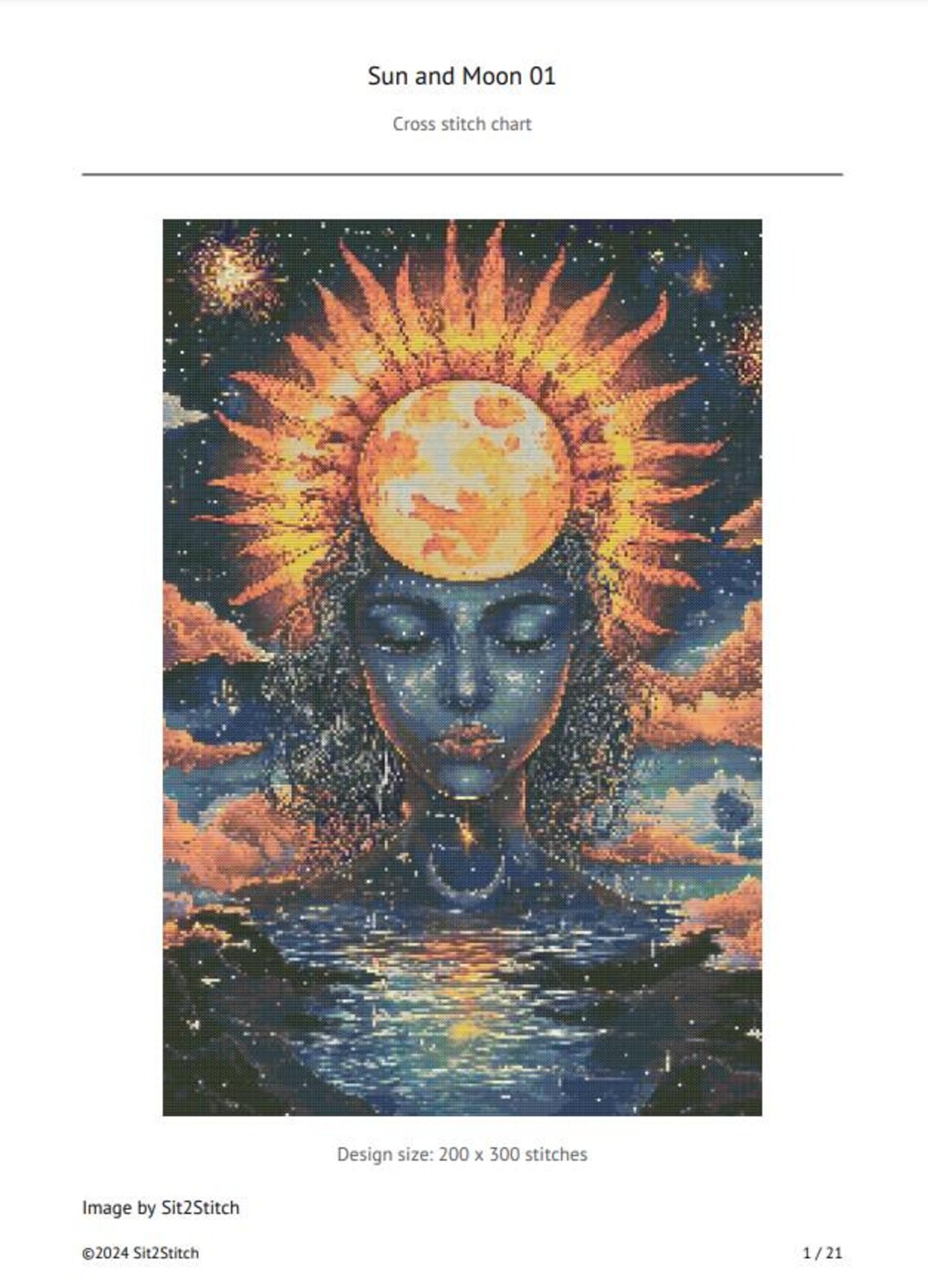 Sun and Moon Cross Stitch Pattern. Instant PDF Download. 60k Stitches ...