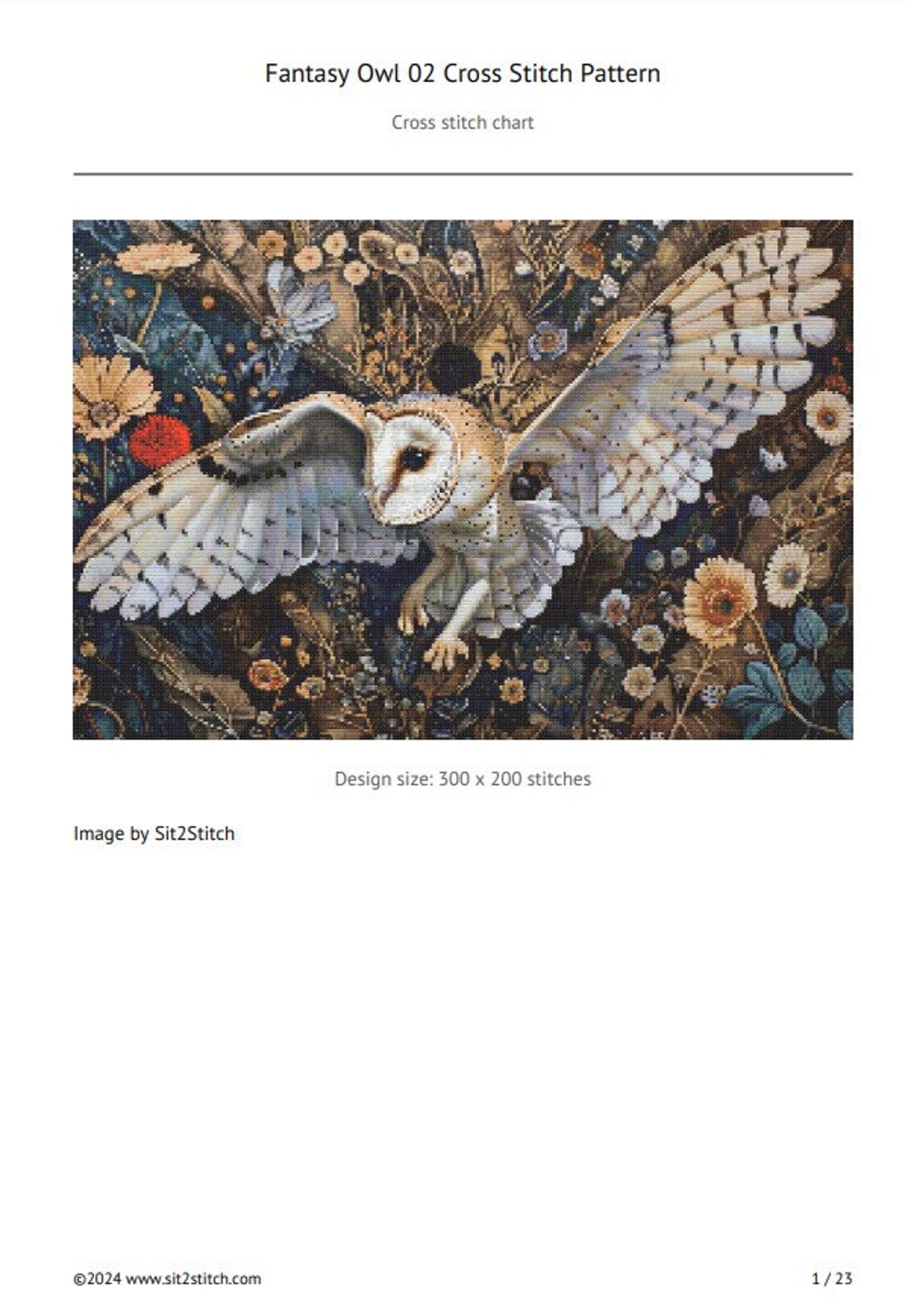 Fantasy Owl 02 Cross Stitch Pattern. Digital PDF Download. 60,000 ...
