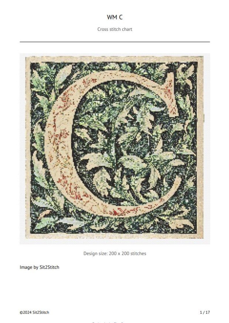 William Morris Letter C Cross Stitch Pattern (PDF Download) - Etsy
