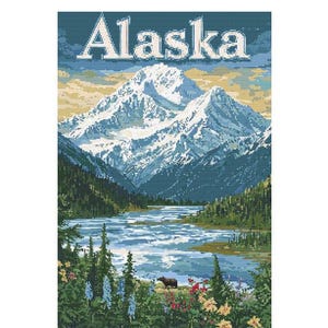 Alaska Landscape Cross Stitch Pattern: USA Destination Embroidery (PDF ...