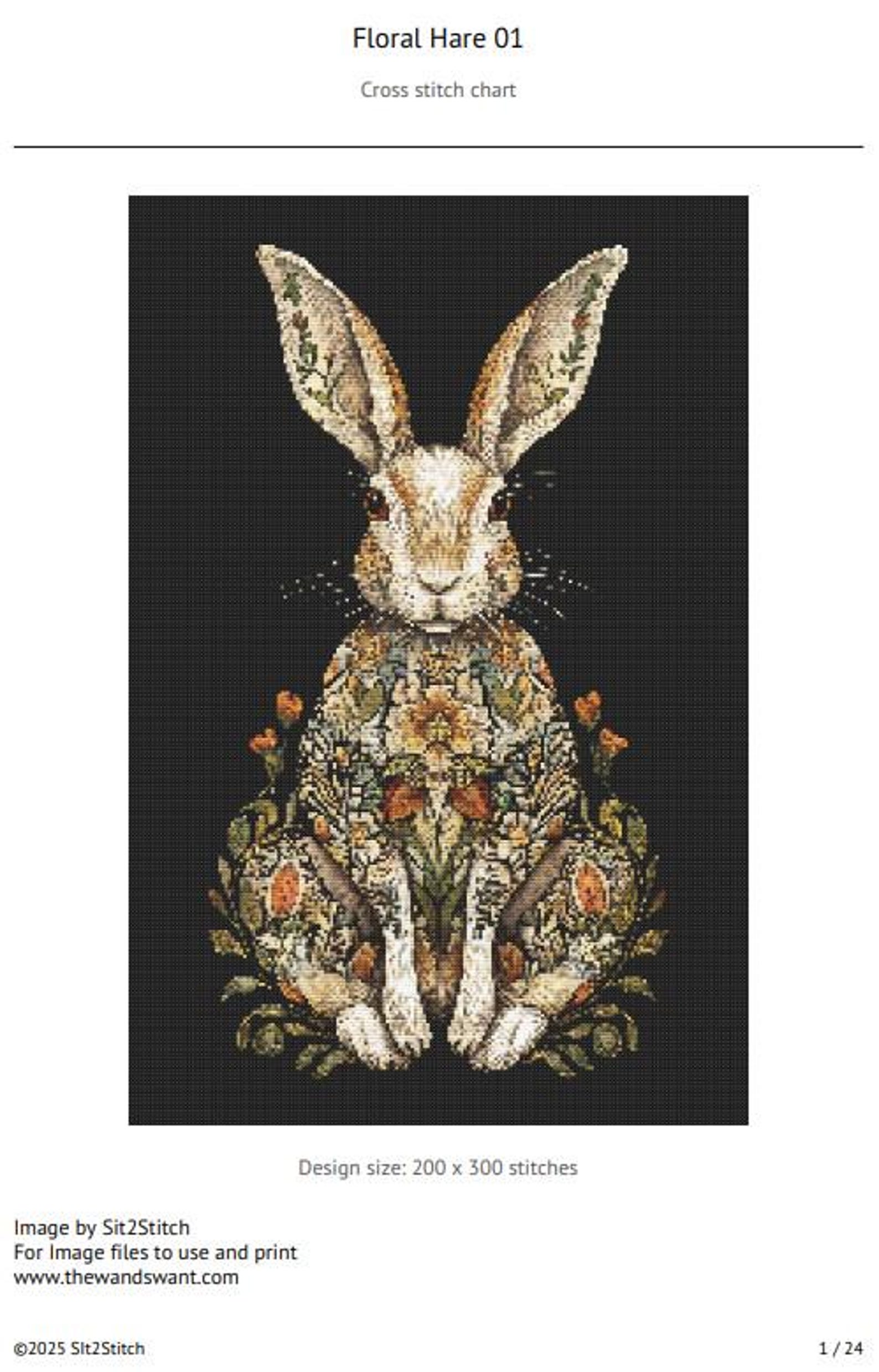 Floral Hare Cross Stitch Pattern. Instant PDF Download. 60k Stitches ...