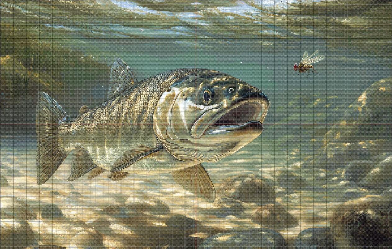 Silver Salmon Fishing Cross Stitch Pattern. Instant PDF Download ...