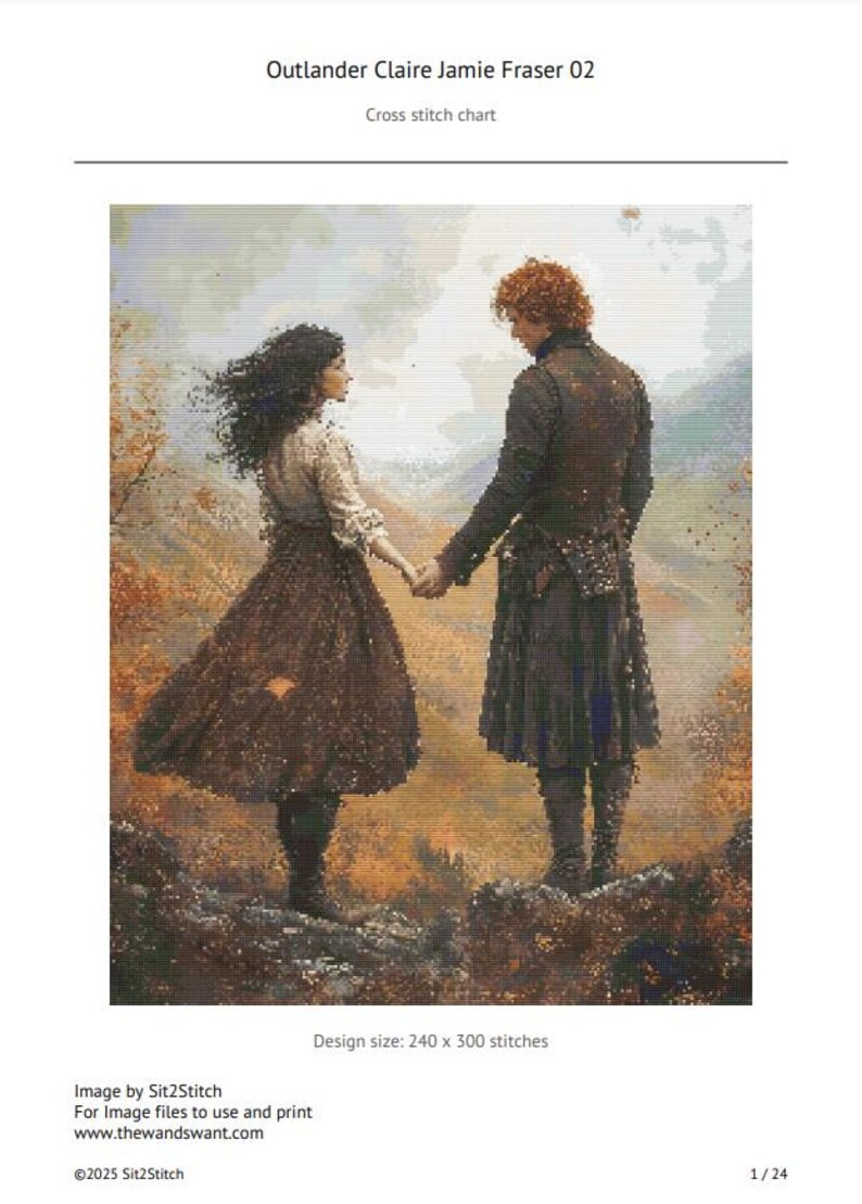 Outlander Claire Jamie Fraser Cross Stitch Pattern. Instant PDF ...
