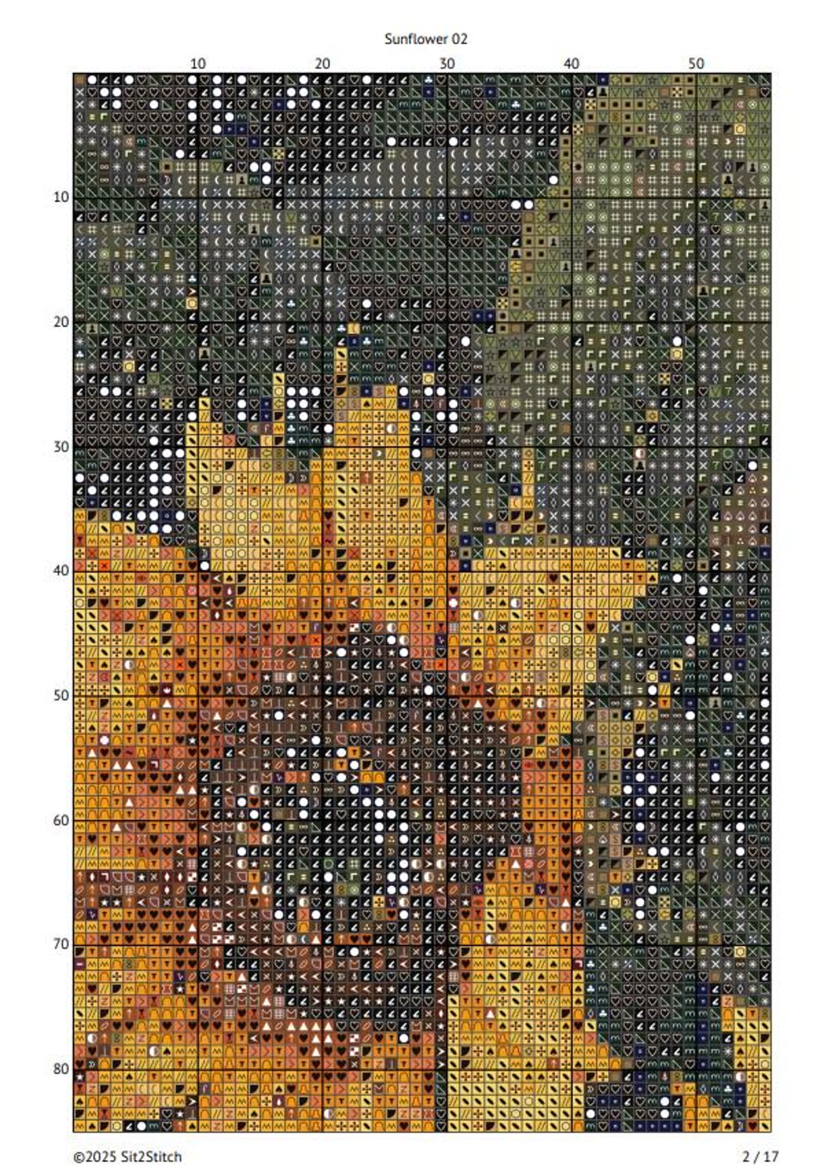 Sunflower Cross Stitch Pattern. Instant PDF Downloads. 50,400 Stitches ...