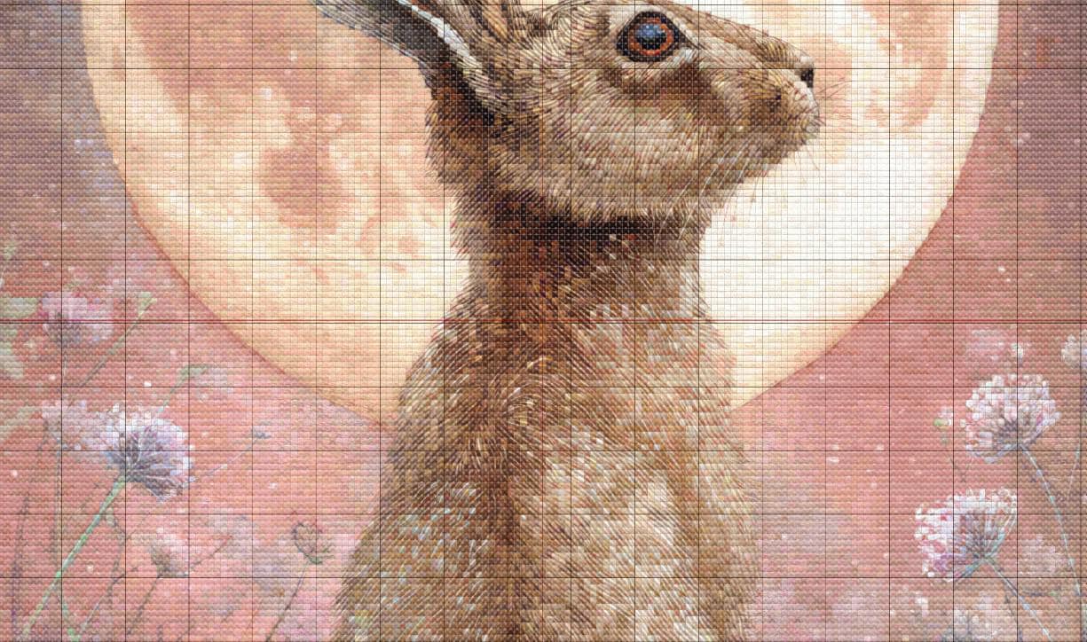Moon Gazing Hare in Heather Cross Stitch Pattern. Instant PDF Download ...