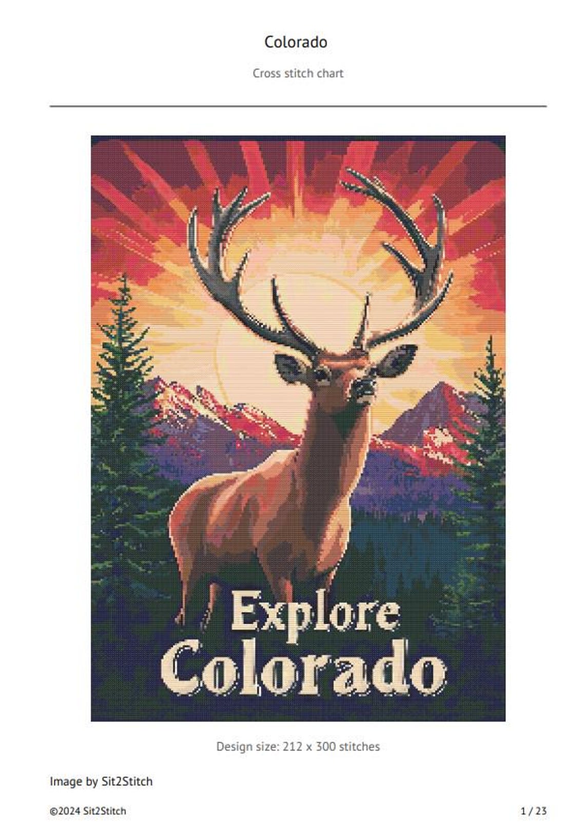 Colorado Destination Cross Stitch Pattern: Mountain Landscape (PDF ...