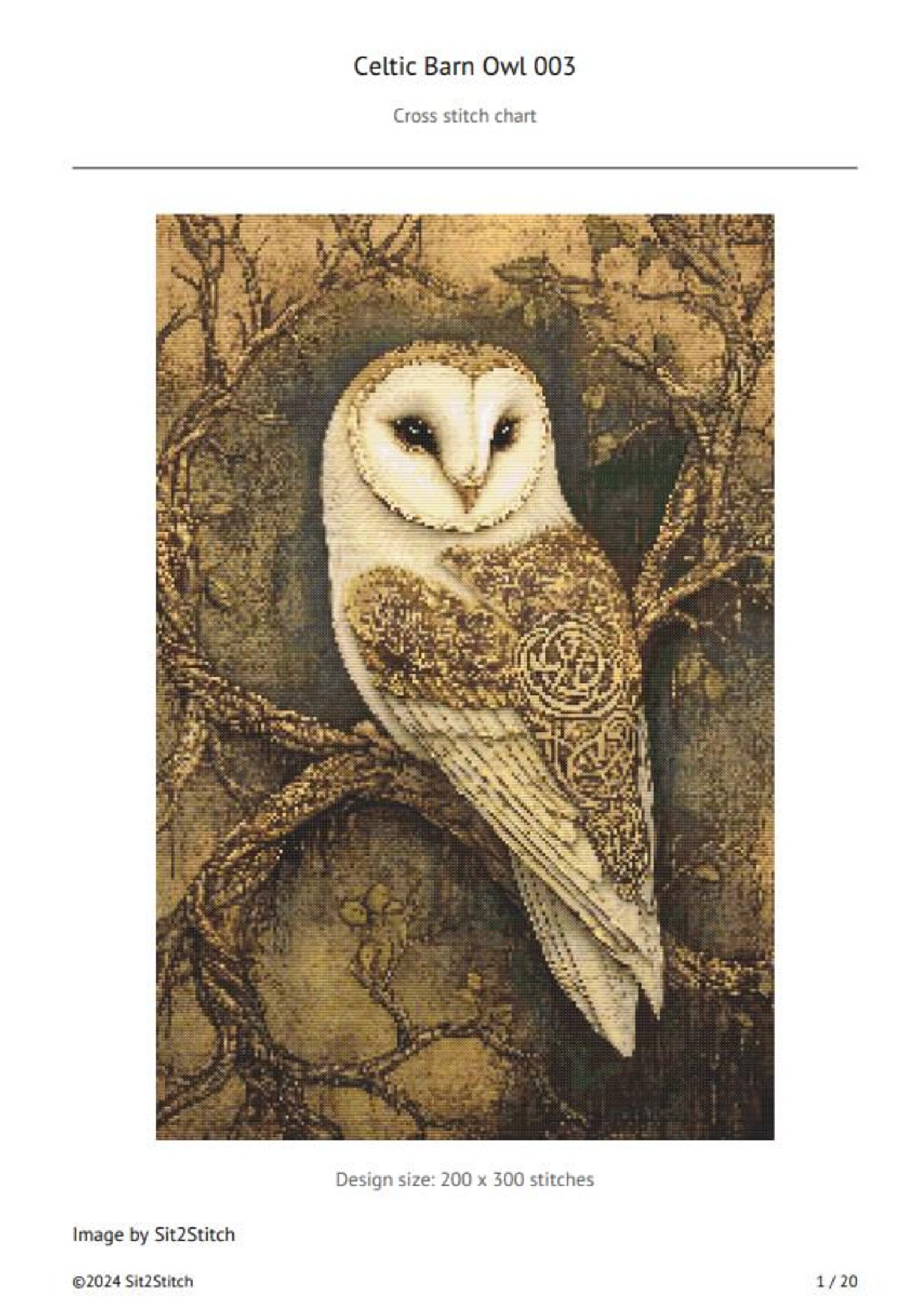 Celtic Pagan Barn Owl Cross Stitch Pattern. Digital PDF Download ...