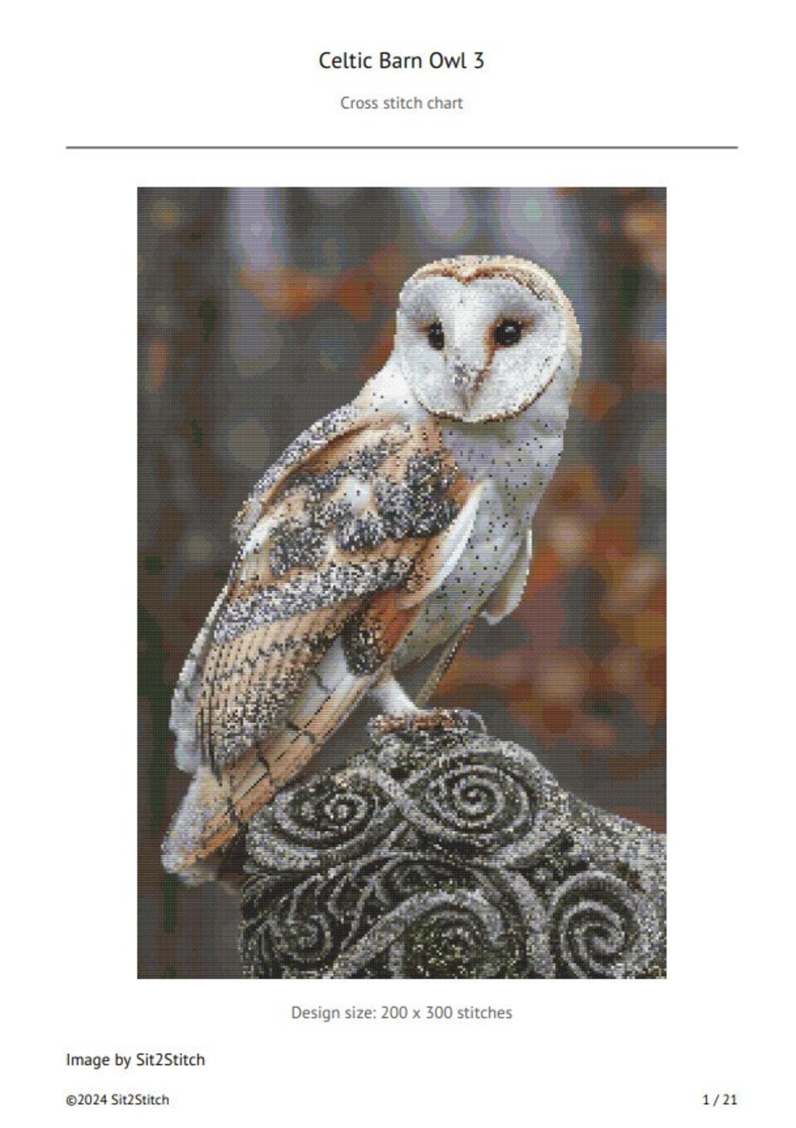 Celtic Barn Owl A3 Cross Stitch Pattern. Digital PDF Download. 60,000 ...