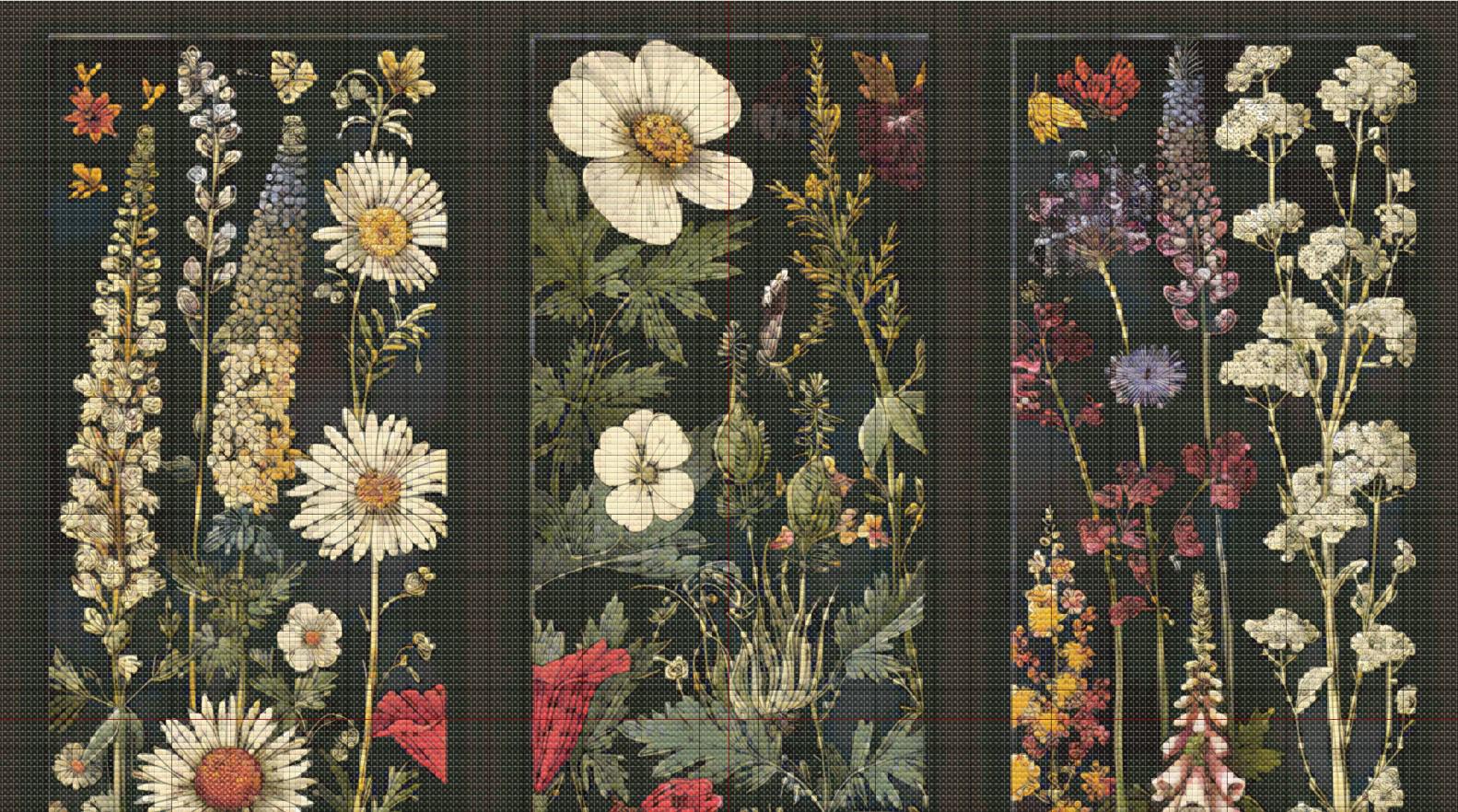 Vintage Botanical Flower Columns Cross Stitch Pattern. Instant PDF ...