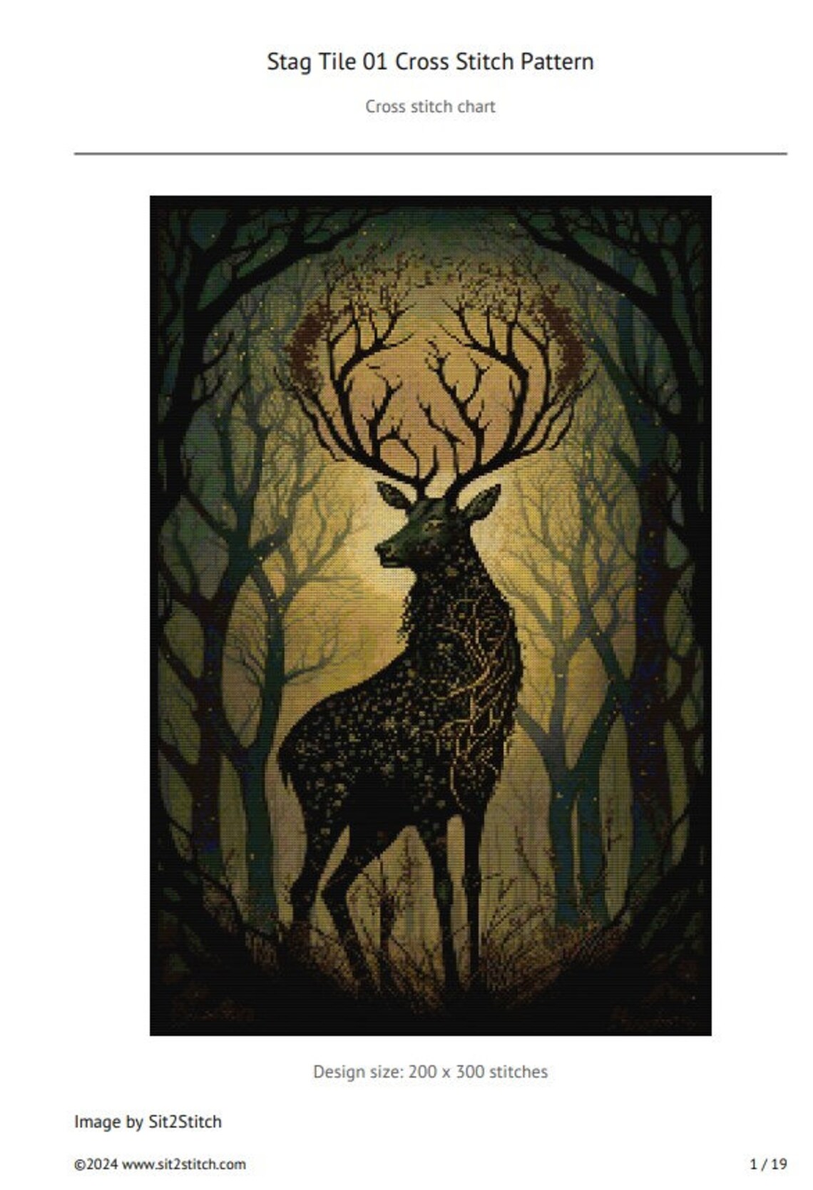Stag Tile 01 Cross Stitch Pattern. Digital PDF Download. 60,000 ...