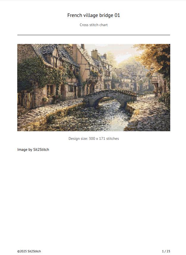 French Village Bridge Cross Stitch Pattern. Instant PDF Download ...