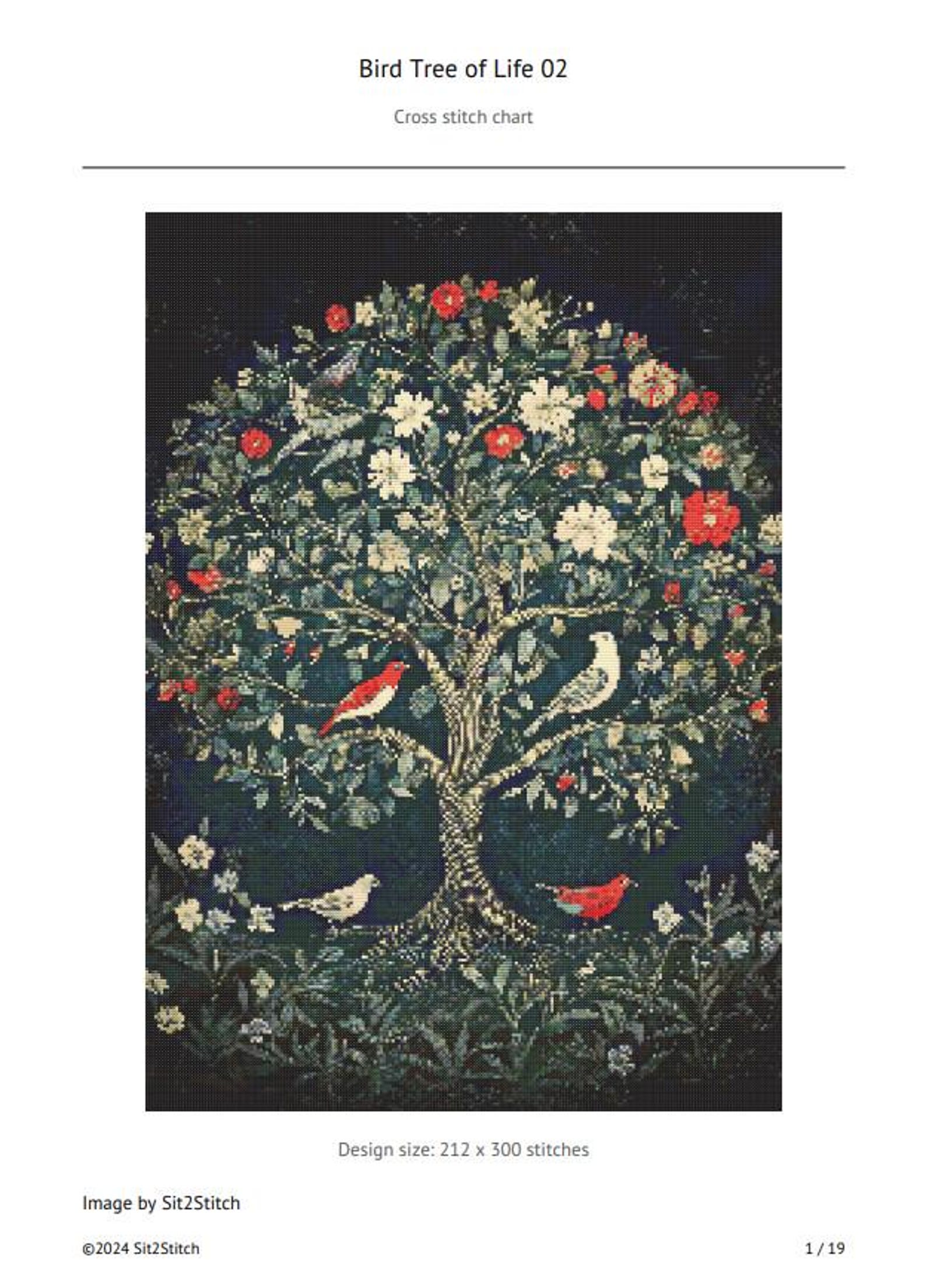 Bird Tree of Life Cross Stitch Pattern. Instant PDF Download. 63,600 ...