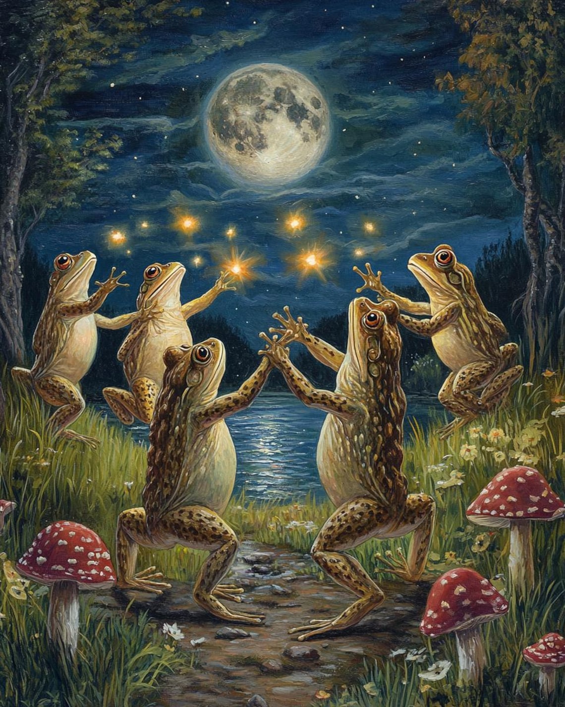 Frogs Dancing Under a Full Moon Cross Stitch Pattern. Instant PDF ...