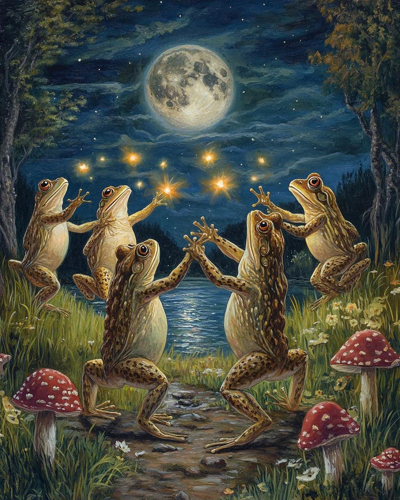 Frogs Dancing Under a Full Moon Cross Stitch Pattern. Instant PDF ...