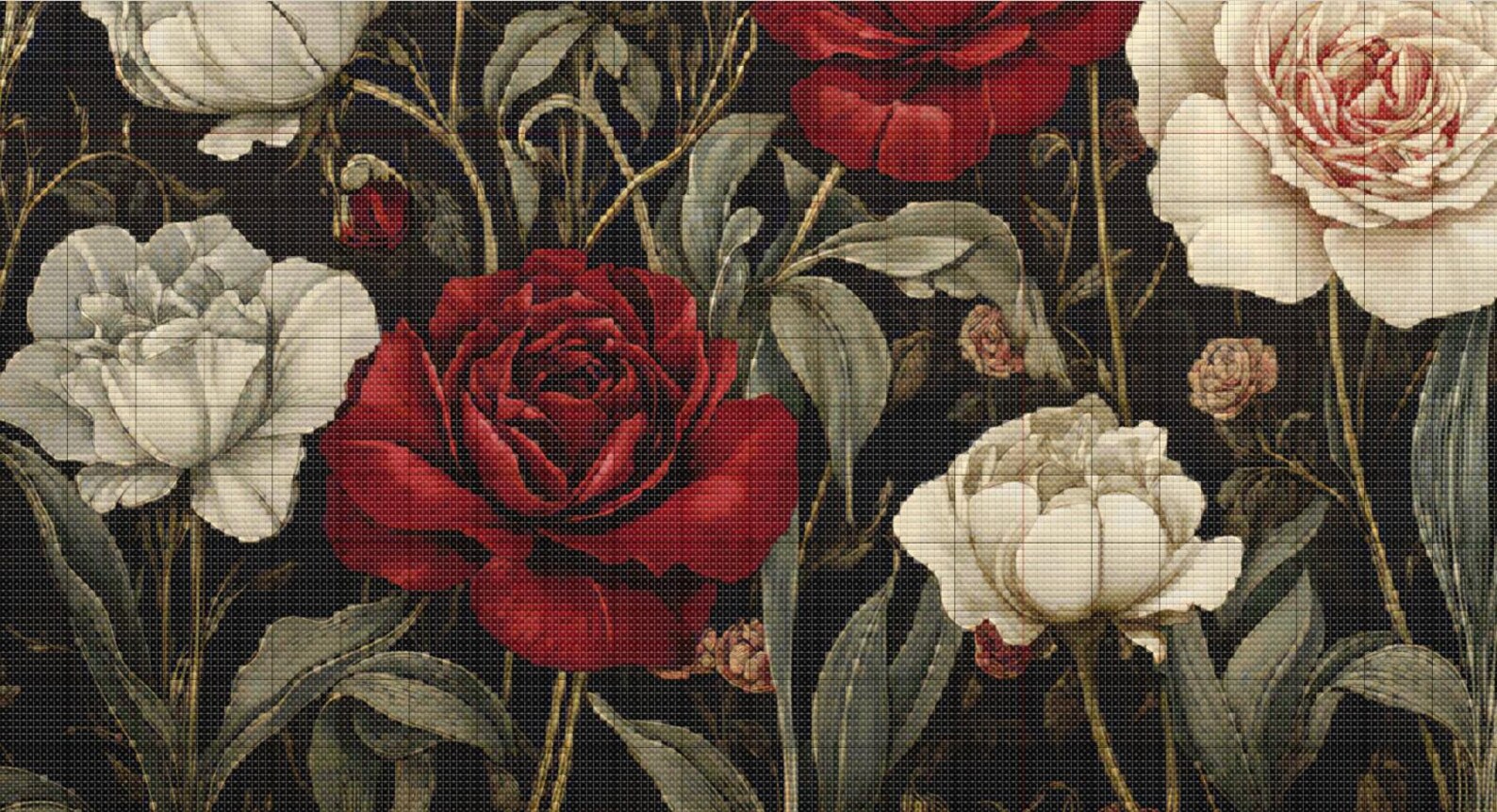 William Morris Red White Roses Cross Stitch Pattern. Instant PDF ...