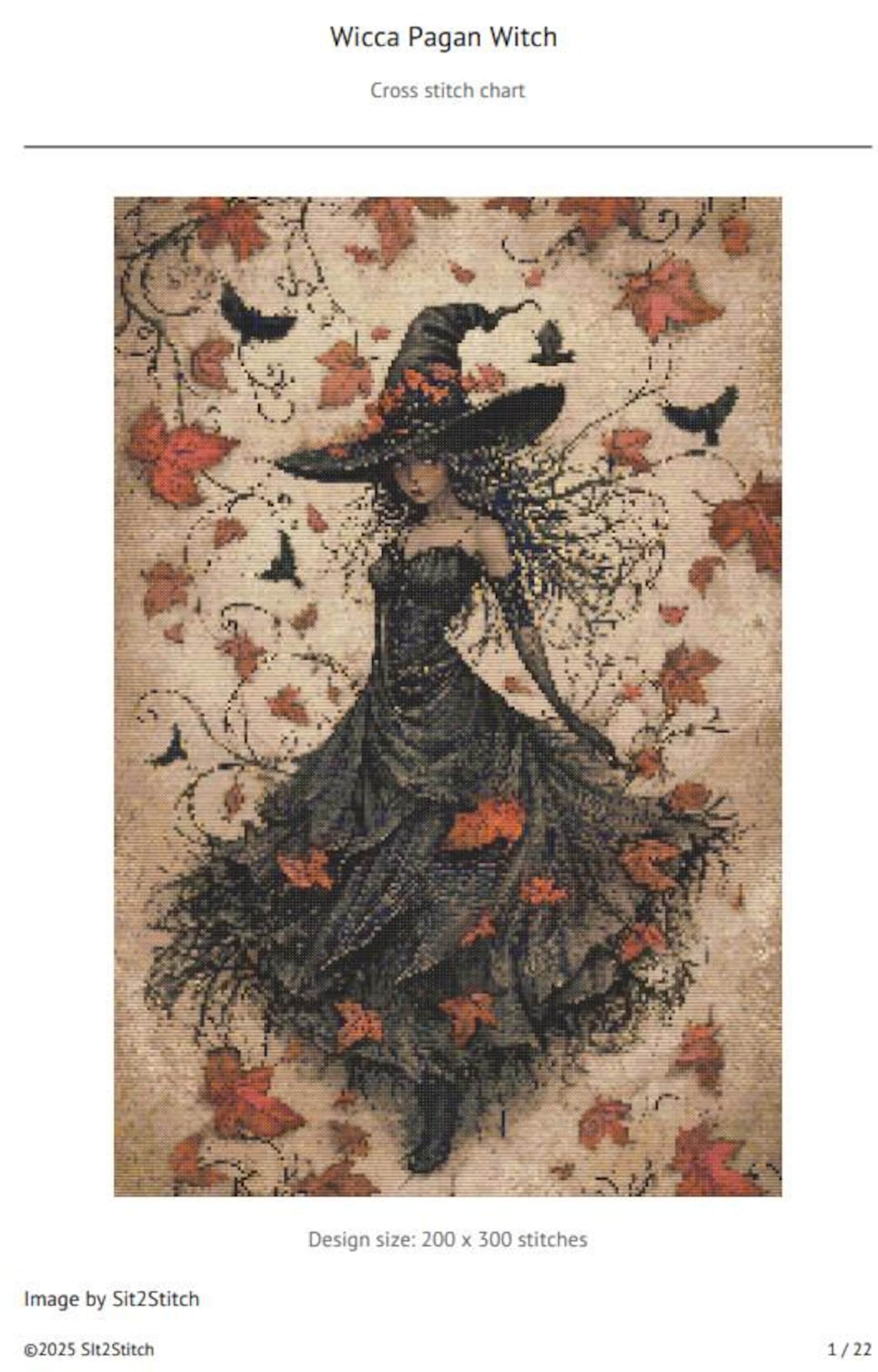 Wicca Pagan Witch Cross Stitch Pattern. Embroidery, Needlework, Sewing ...