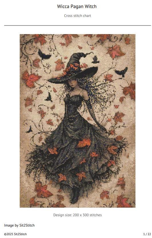 Wicca Pagan Witch Cross Stitch Pattern. Embroidery, Needlework, Sewing ...
