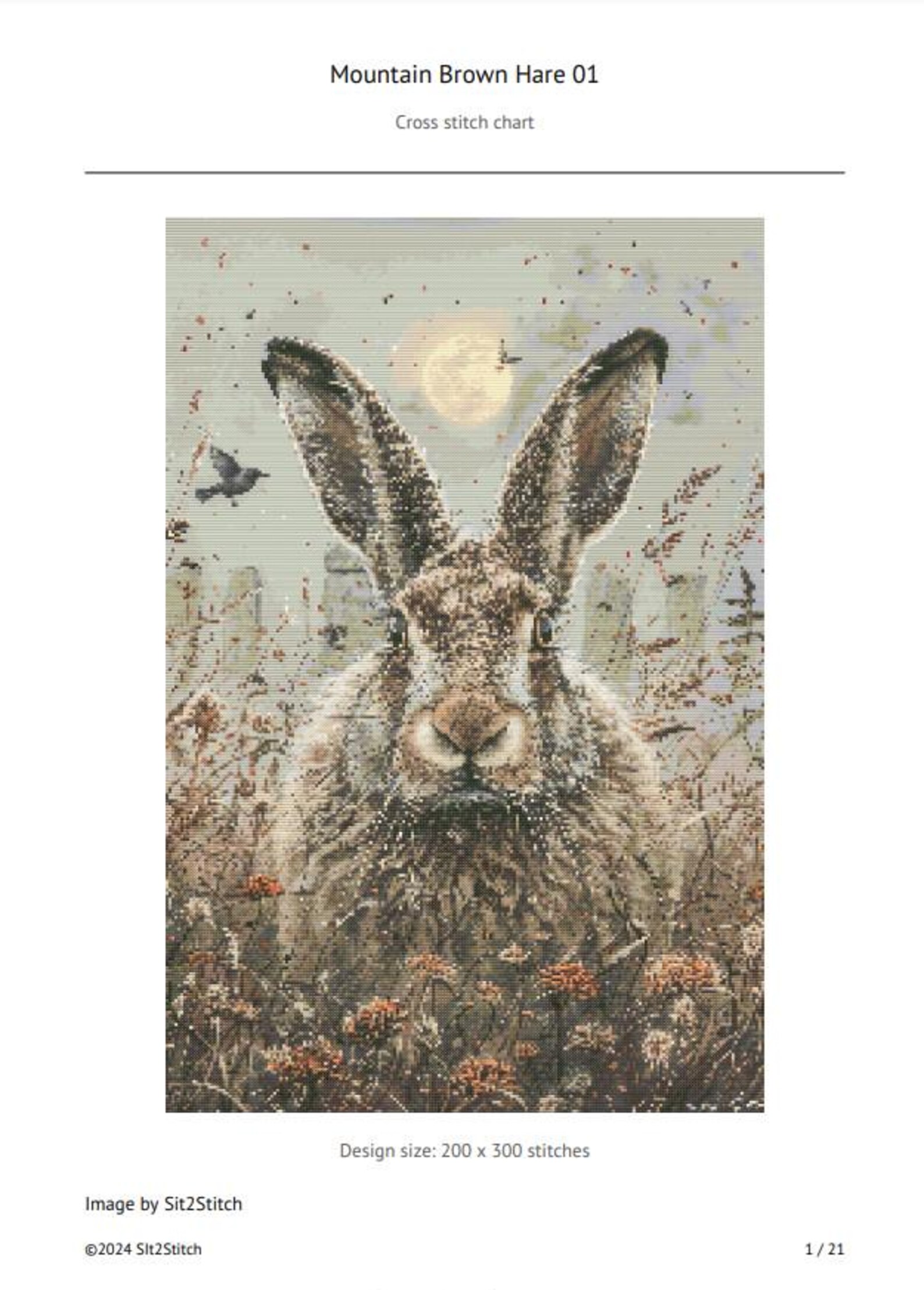 Brown Mountain Hare Cross Stitch Pattern. Instant PDF Download. 60,000 ...
