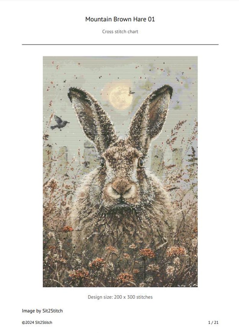 Brown Mountain Hare Cross Stitch Pattern. Instant PDF Download. 60,000 ...