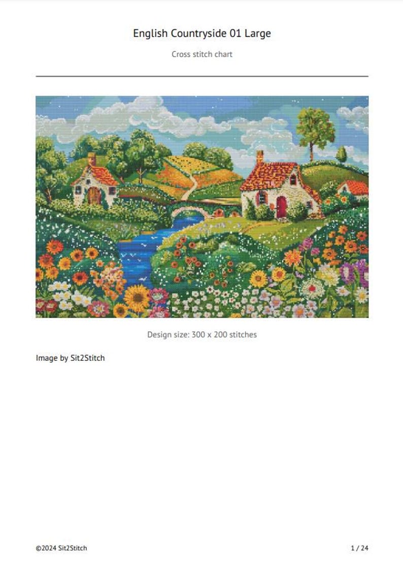 English Countryside Cross Stitch Pattern. Large 300x200. Instant PDF ...