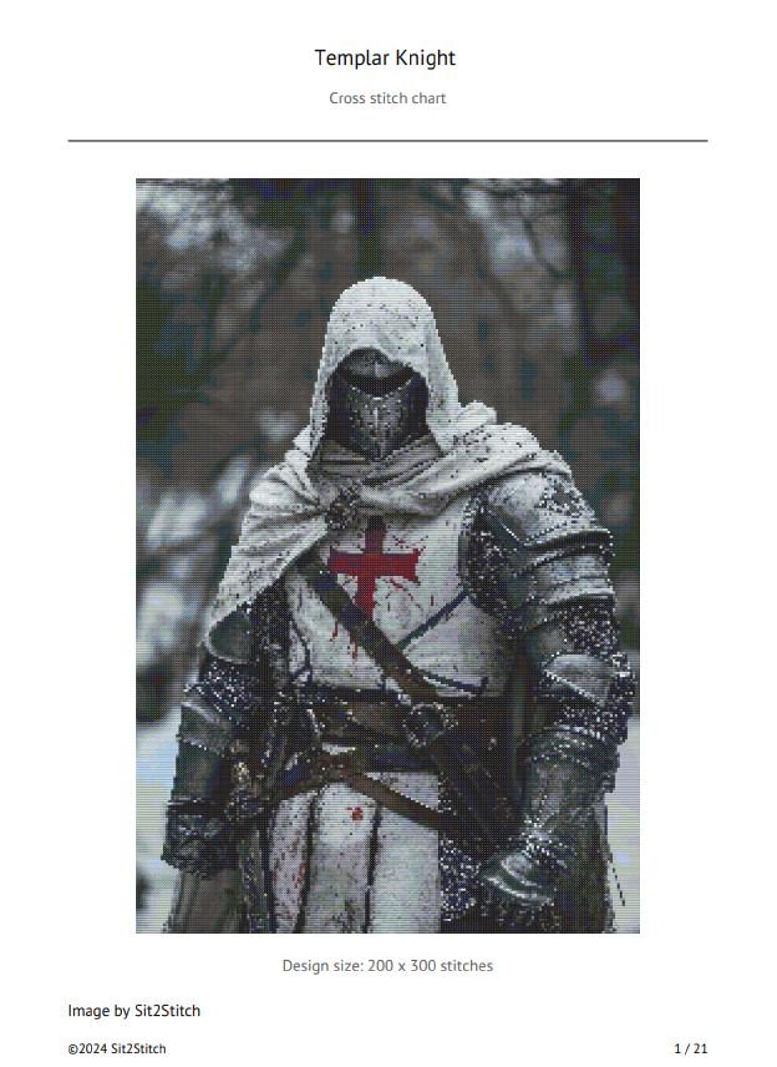 Templar Knight Cross Stitch Pattern. Instant PDF Download. 60k Stitches ...