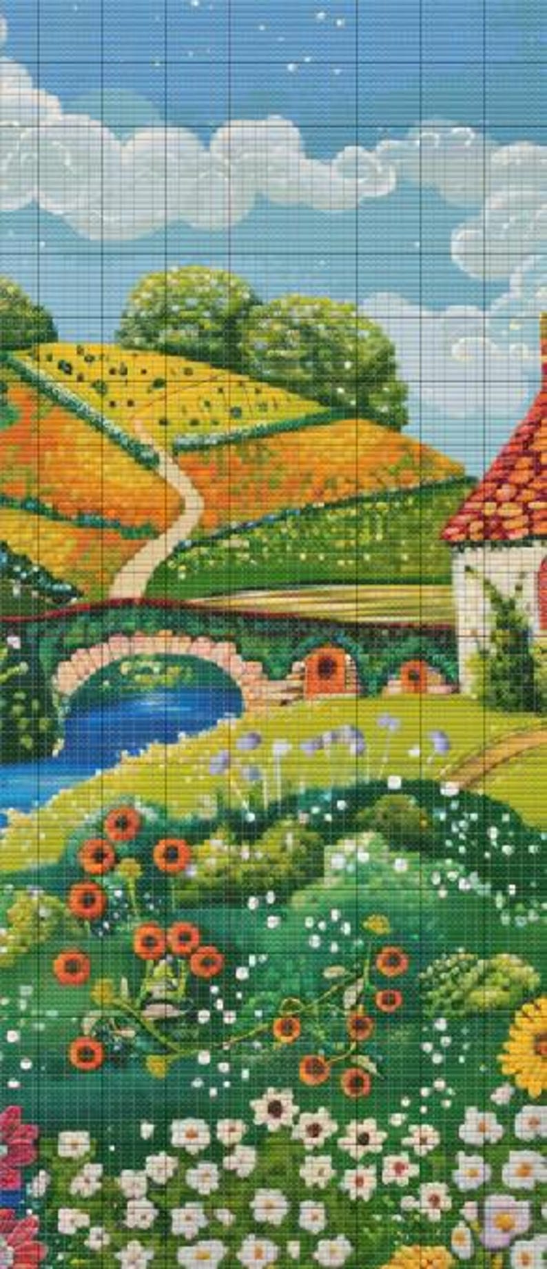 English Countryside Cross Stitch Pattern. Large 300x200. Instant PDF ...