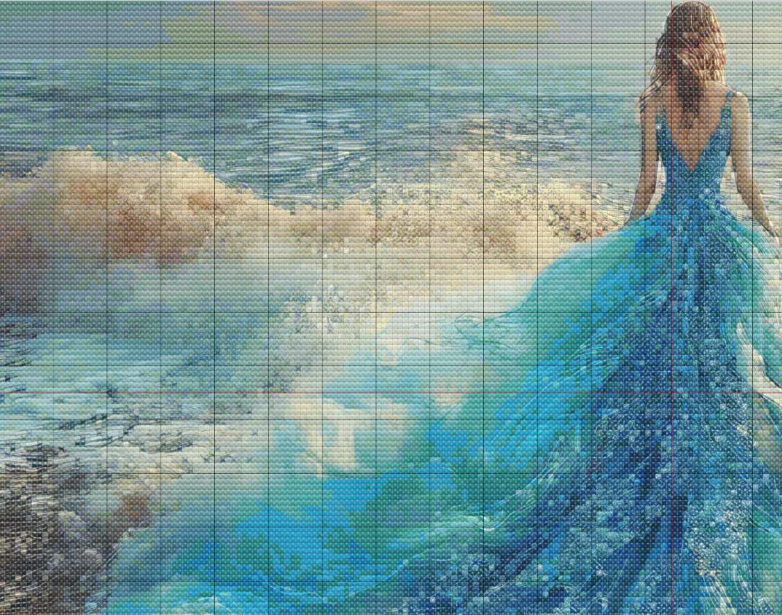 Ocean Blue Wave Dress Cross Stitch Pattern. Instant PDF Download ...