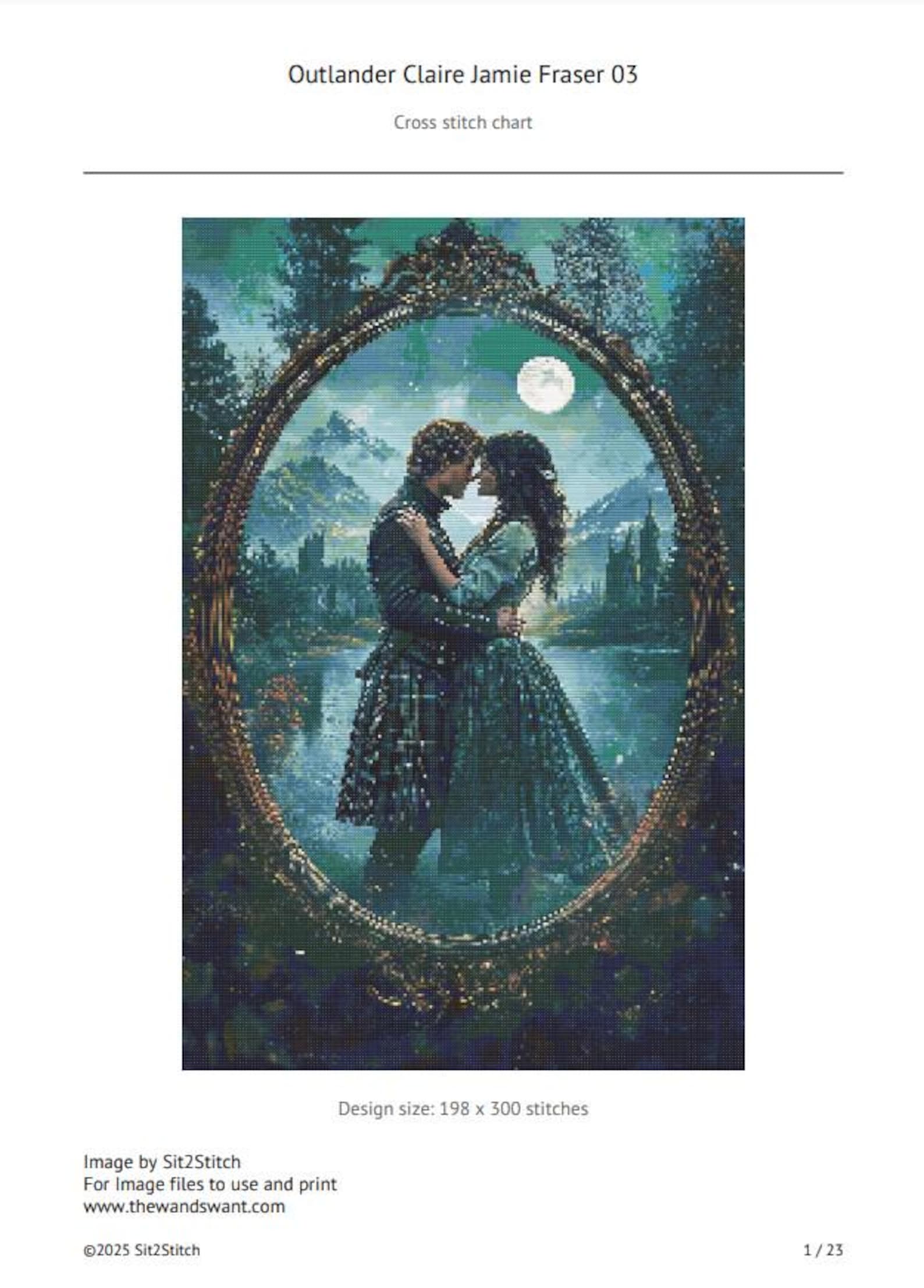 Outlander Claire Jamie Fraser Cross Stitch Pattern. Instant PDF ...
