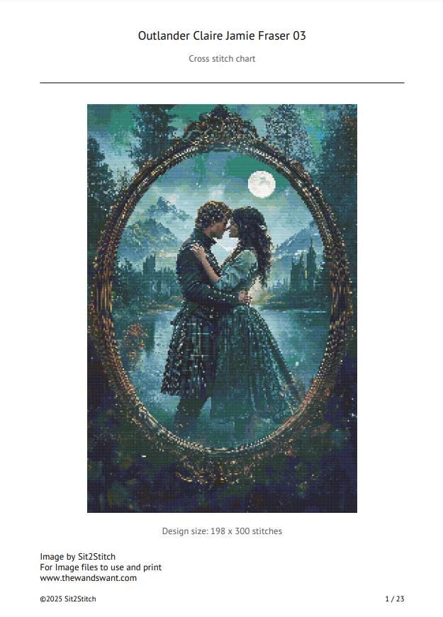 Outlander Claire Jamie Fraser Cross Stitch Pattern. Instant PDF ...
