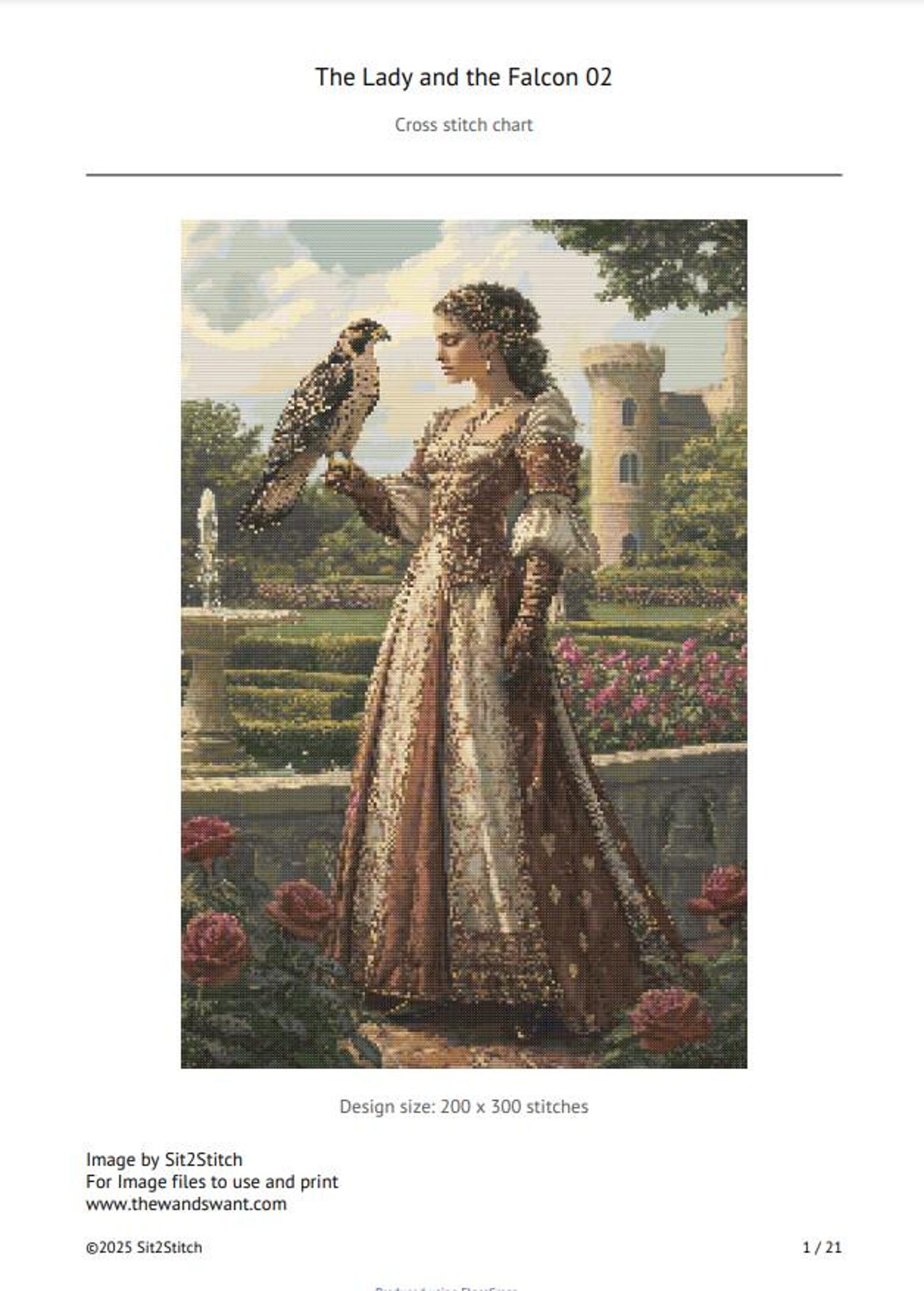 The Lady and the Falcon Cross Stitch Pattern. Instant PDF Download. 60k ...
