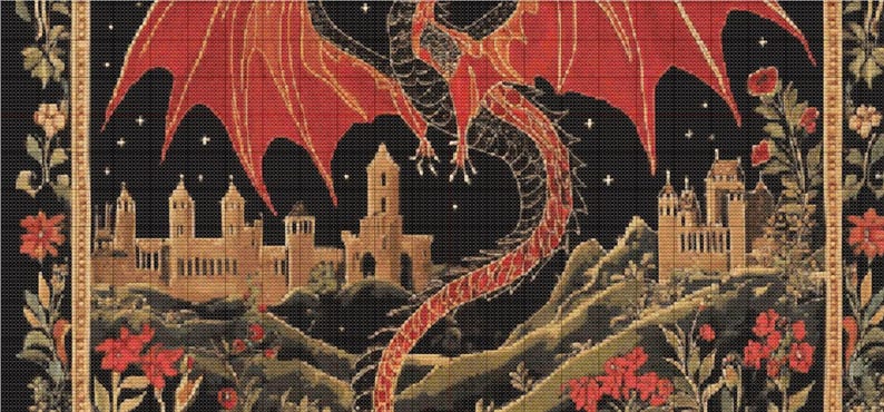 Red Dragon Over City Cross Stitch Pattern. Instant PDF Download. 72,000 ...
