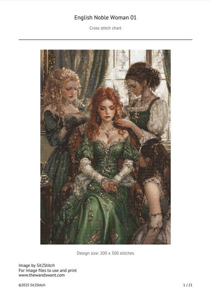 English Noble Woman Cross Stitch Pattern. Instant PDF Download. 60k ...