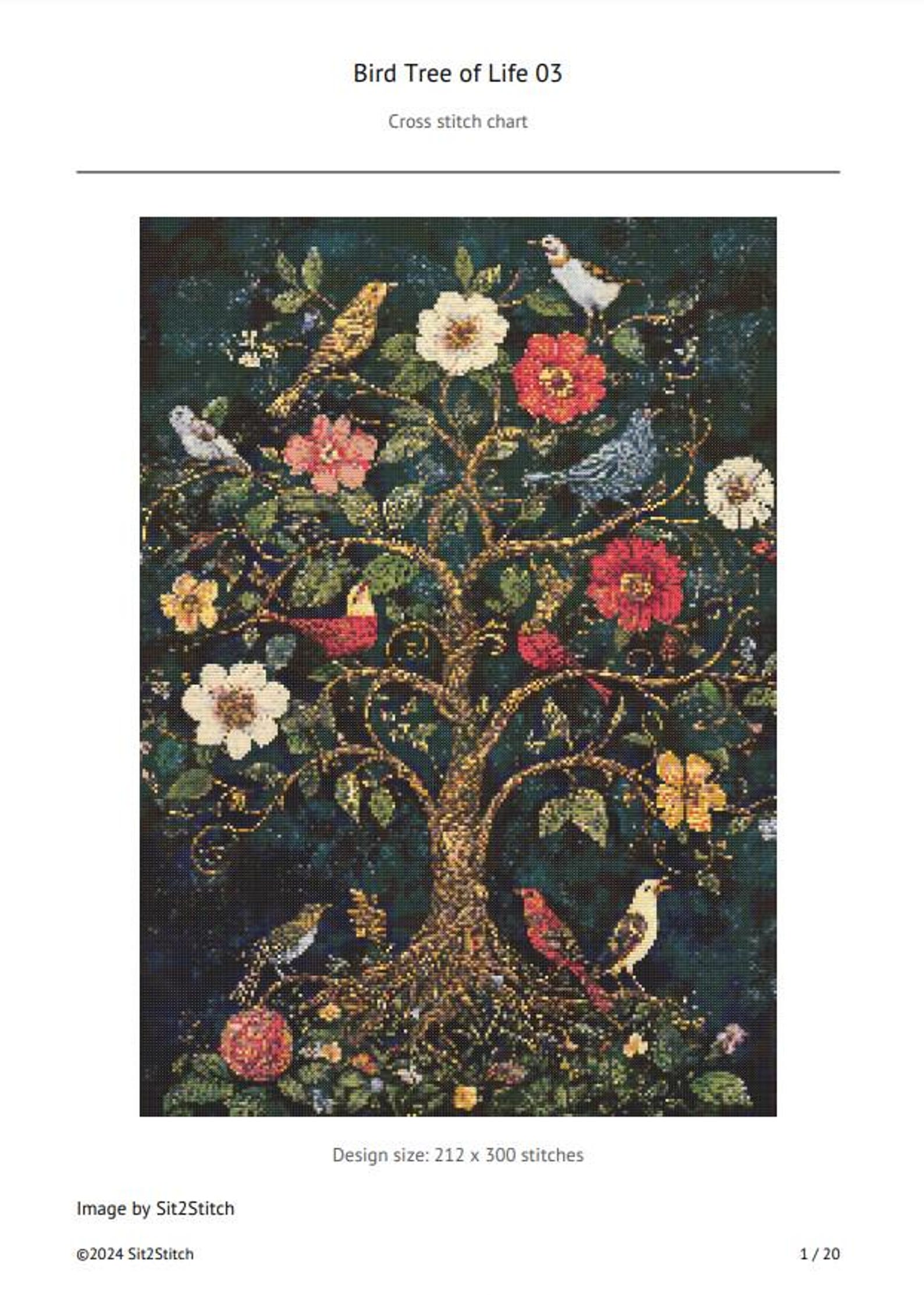 Bird Tree of Life Cross Stitch Pattern. Instant PDF Download. 63,600 ...
