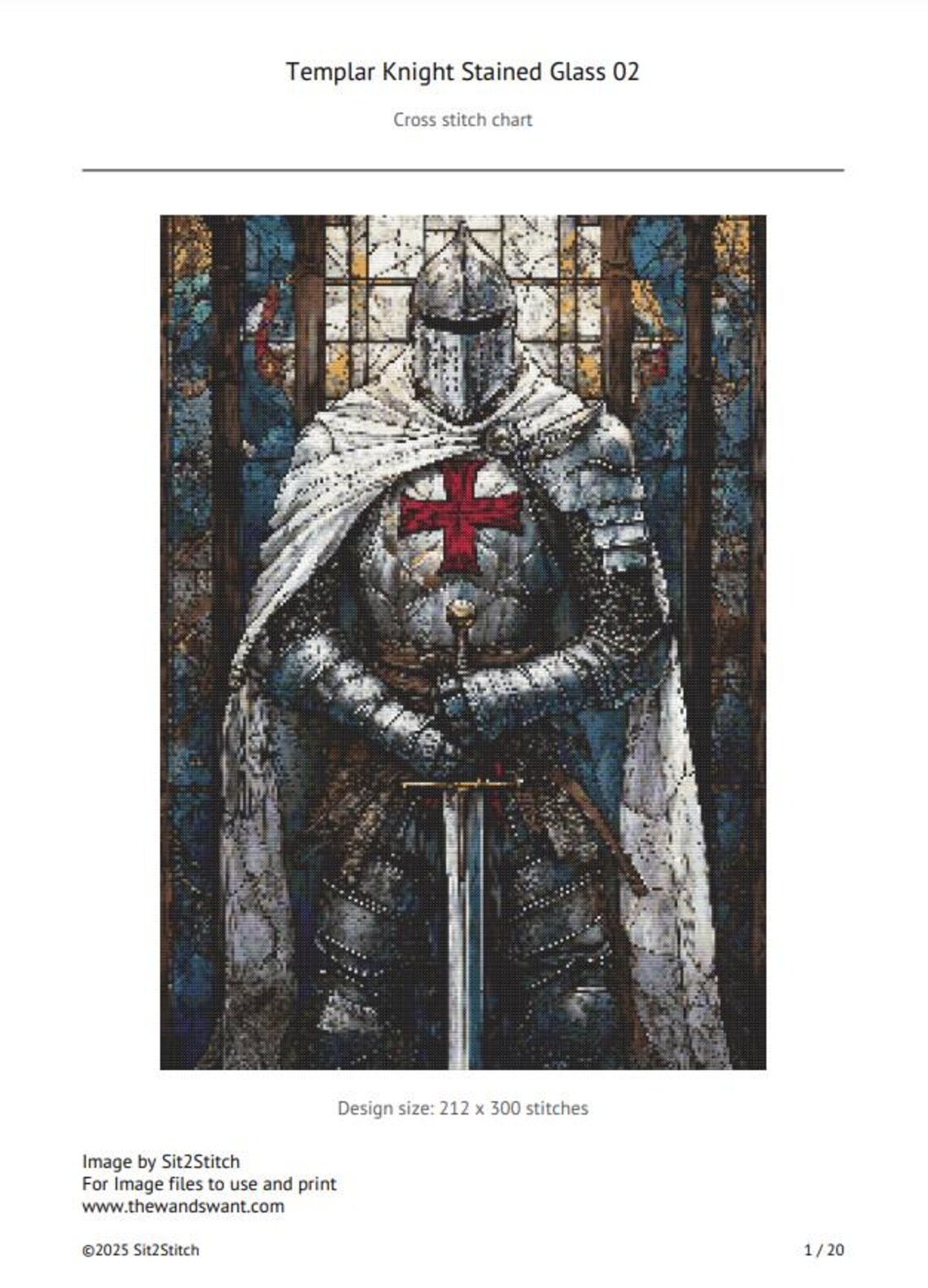 Templar Knight Stained Glass Cross Stitch Pattern. Instant PDF Download ...