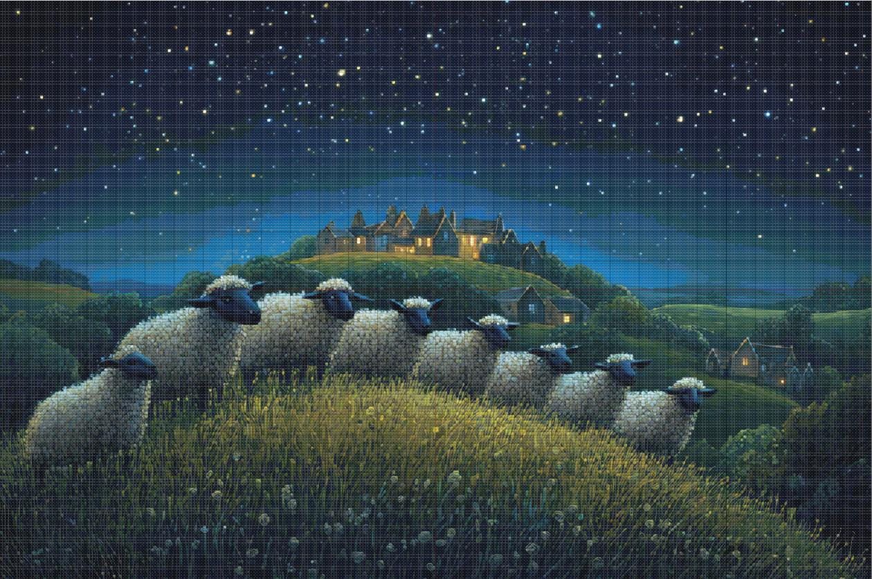 Sheep on a Hill Cross Stitch Pattern. Instant PDF Download. 60k ...
