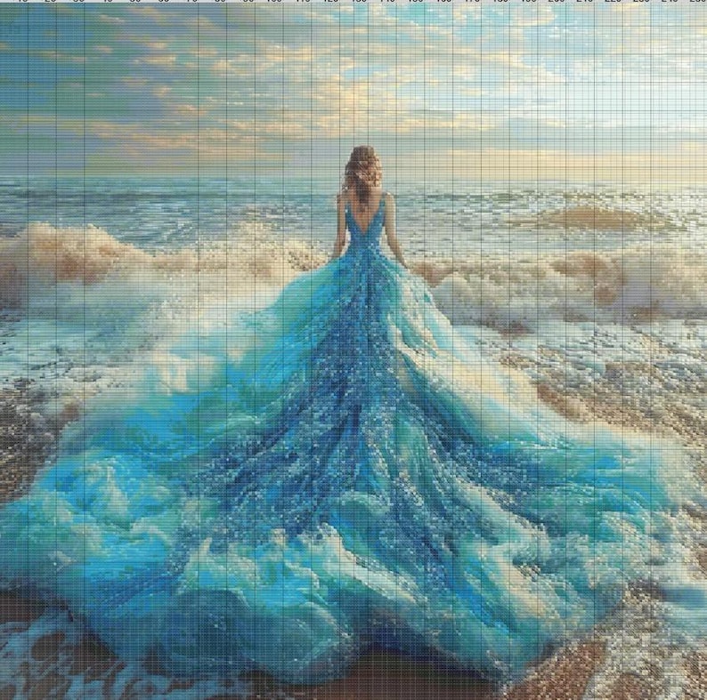 Ocean Blue Wave Dress Cross Stitch Pattern. Instant PDF Download ...
