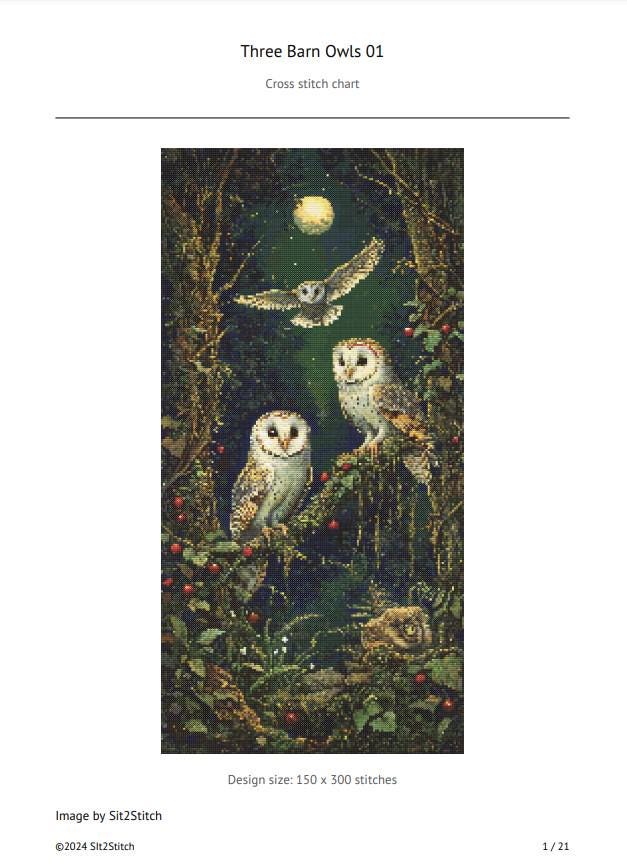 Three Barn Owls Cross Stitch Pattern. Instant PDF Download. 45,000 ...