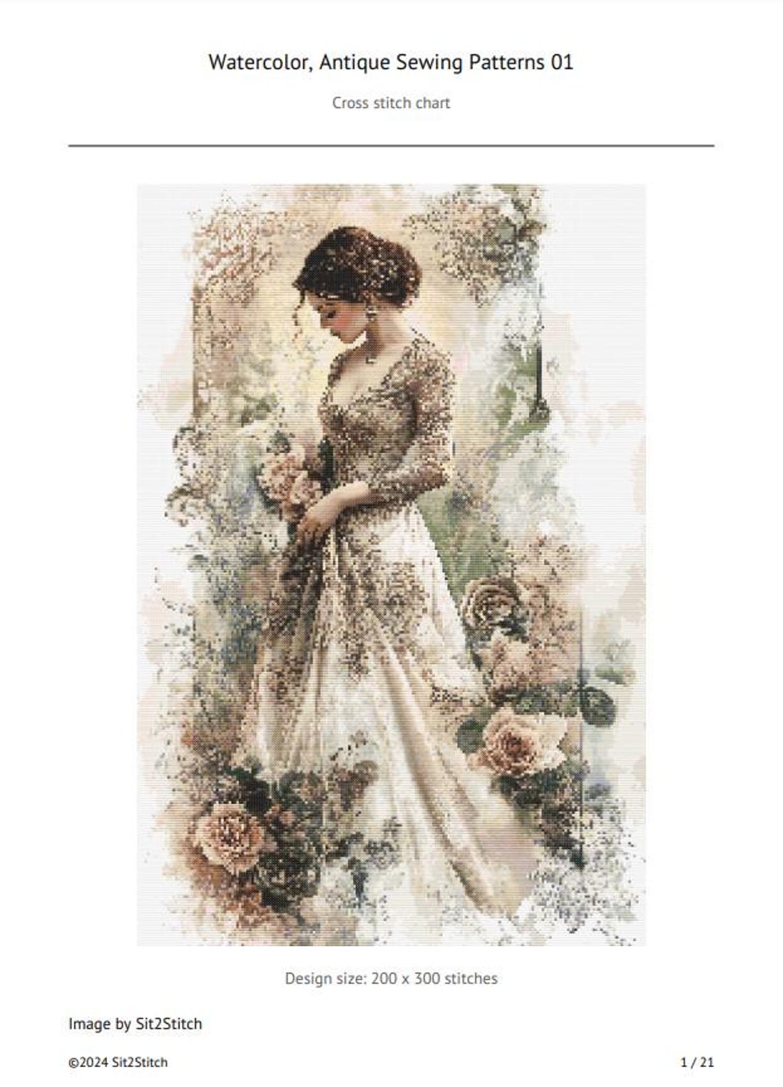 Watercolor, Antique Sewing Pattern Cross Stitch Pattern. Instant PDF ...