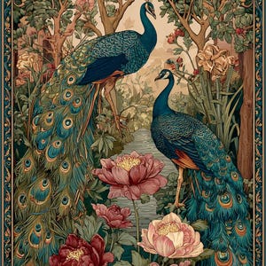 Art Nouveau Peacocks Peonies Water Cross Stitch Pattern. Instant PDF ...