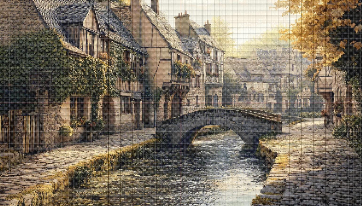 French Village Bridge Cross Stitch Pattern. Instant PDF Download ...