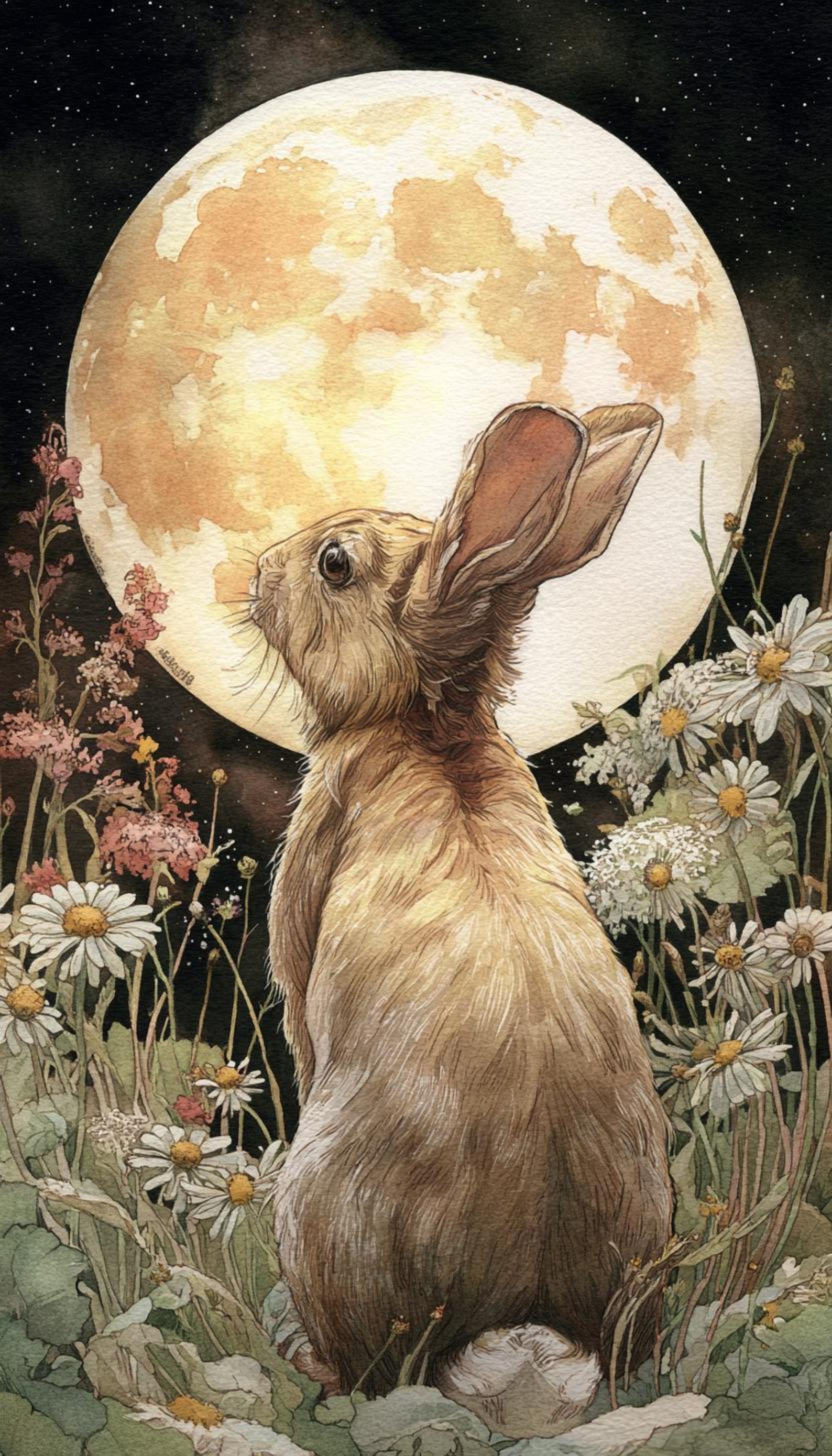 Brown Hare Sat in Daisies Moon Gazing Cross Stitch Pattern. Instant PDF ...