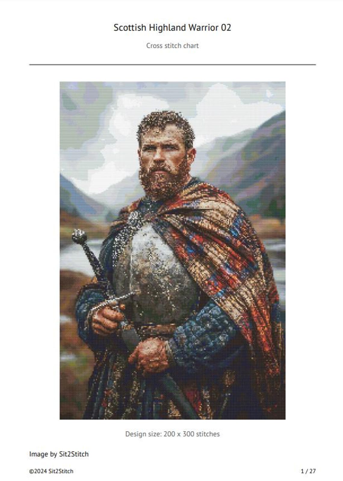 Scottish Highland Warrior Cross Stitch Pattern. Instant PDF Download ...