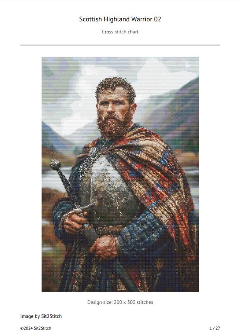 Scottish Highland Warrior Cross Stitch Pattern. Instant PDF Download ...